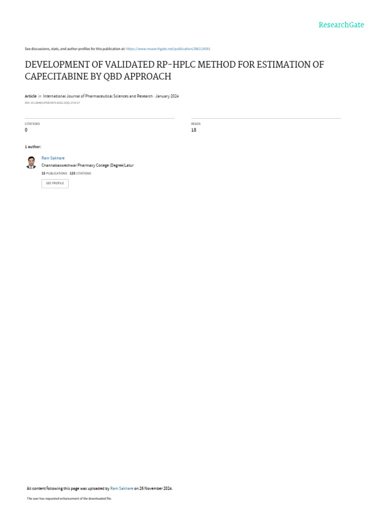 Development of Validated RP HPLC Method For Estimation of Capecitabine by QBD Approach | PDF ...