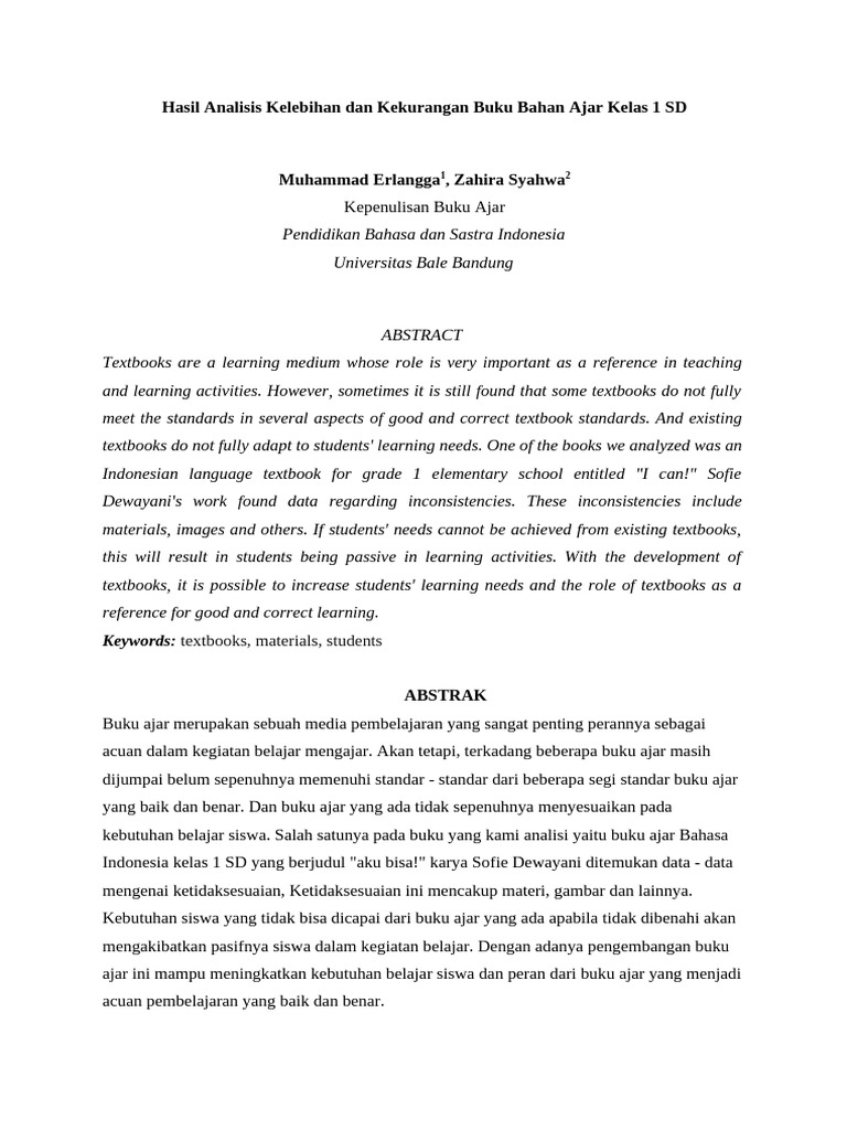 Artikel Kepenulisan Buku Ajar Kelebihan Kekurangan Buku Ajar Kelas 1 SD ...
