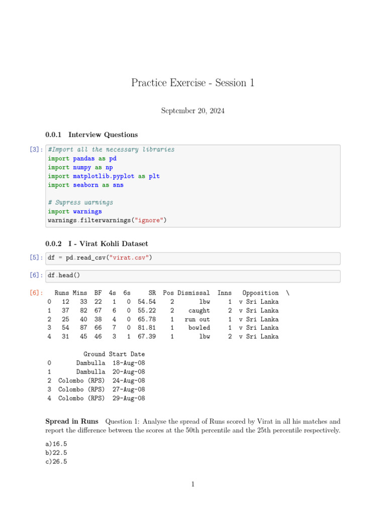 Virat Kohli Performance Analysis Exercise | PDF | Boolean Data Type ...