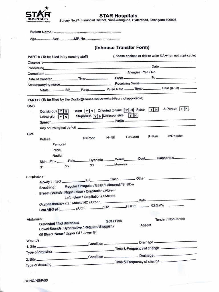 IN-HOUSE FORM Hospital | PDF