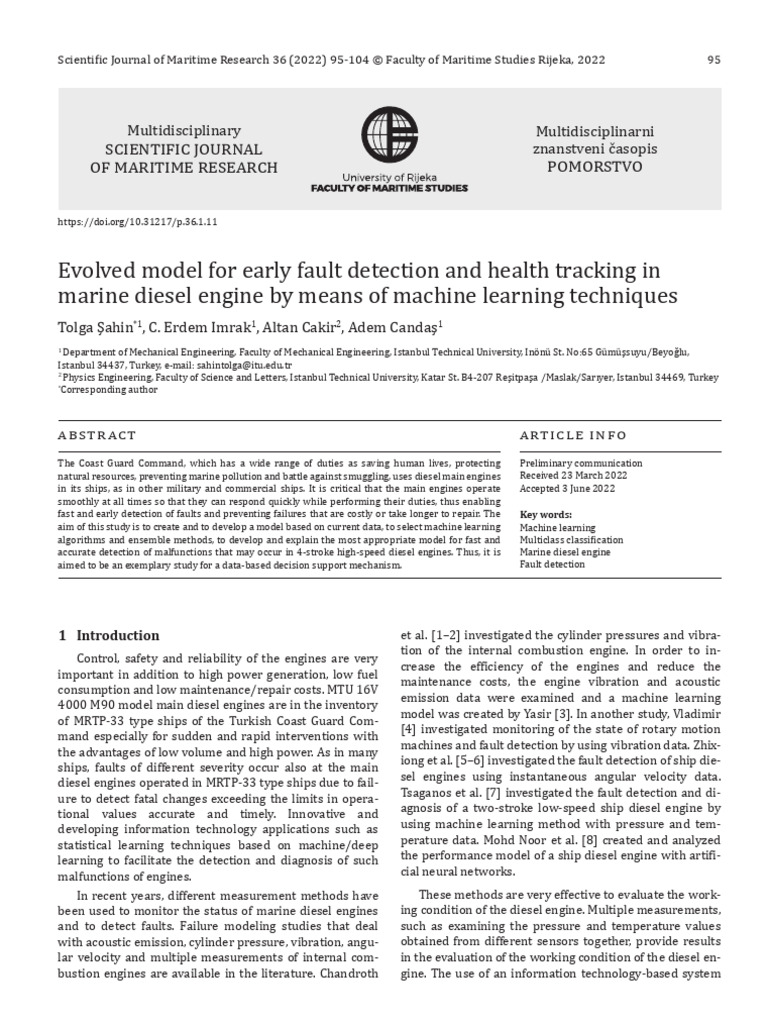 Evolved Model For Early Fault Detection and Health Tracking in Marine Diesel Engine by Means of ...