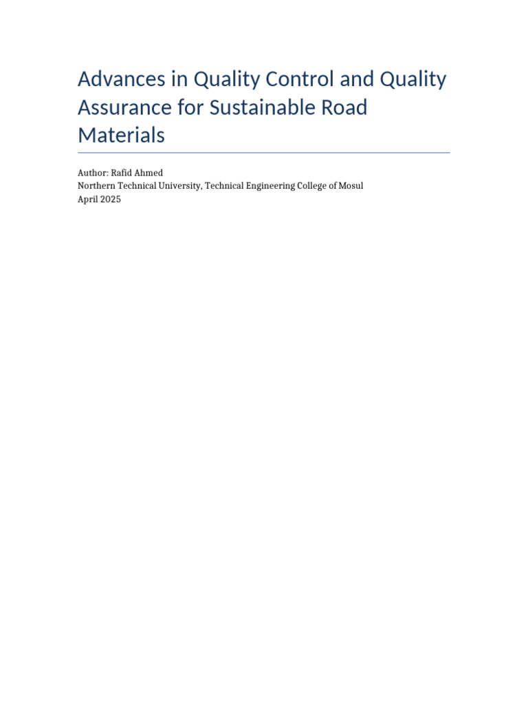 Advanced_QC_QA_Sustainable_Roads (1) | PDF | Quality Assurance | Life ...