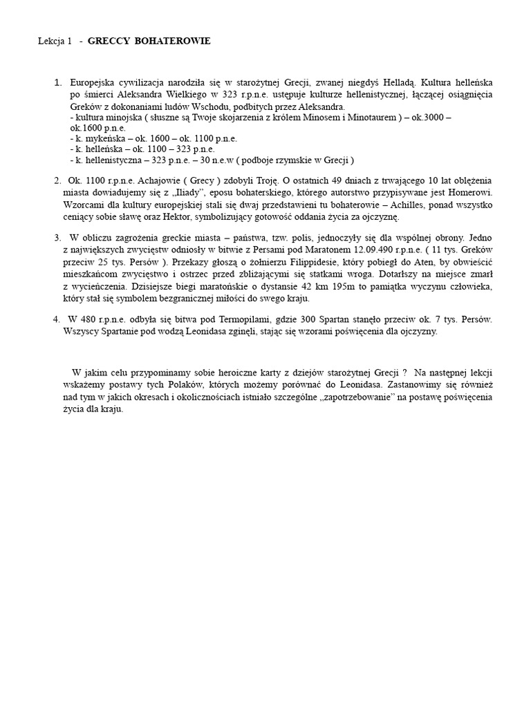 Lekcja 1 - GRECCY BOHATEROWIE | PDF
