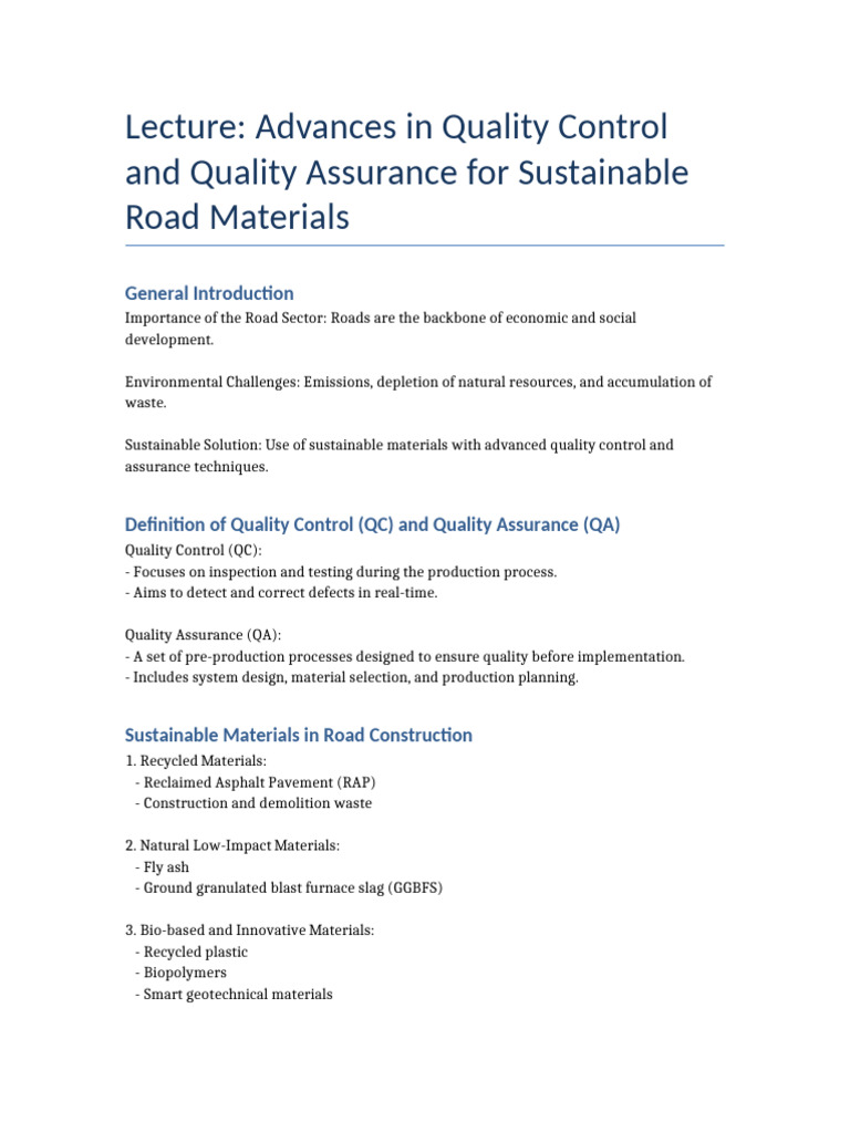 Enhanced Lecture Advanced QC QA Sustainable Roads | PDF | Quality ...