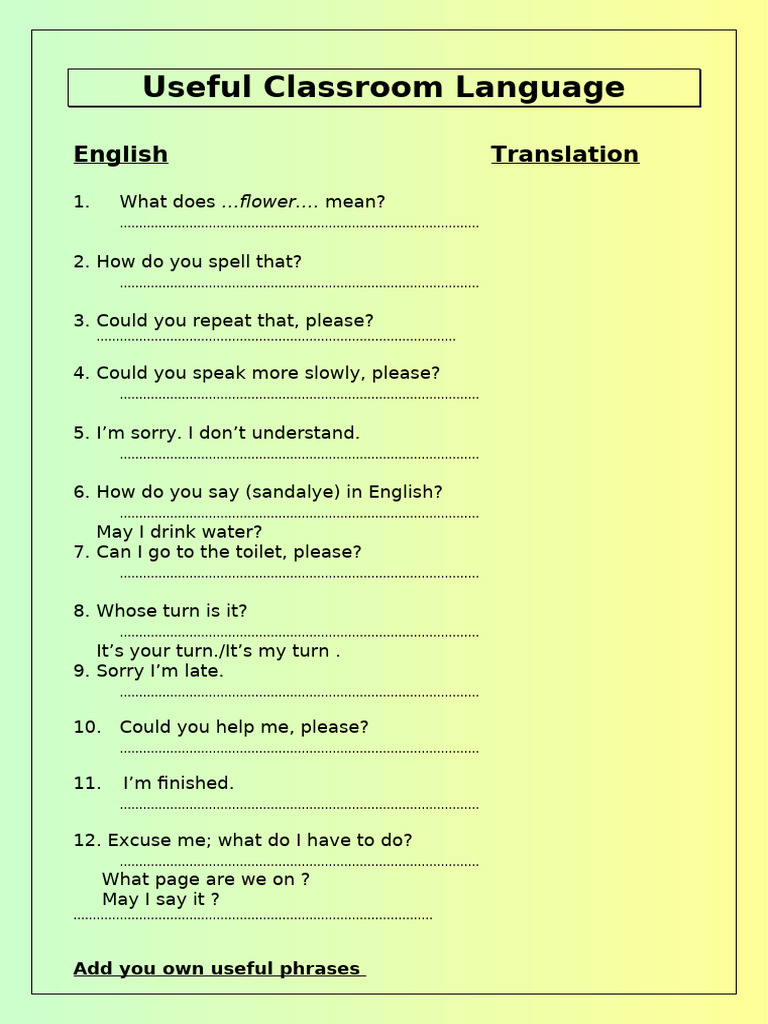Useful Classroom Language Fun Activities Games 12203 | PDF