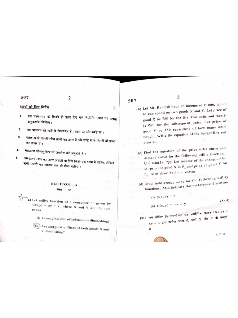 Intermediate Microeconomics Sem 3 Paper Du | PDF