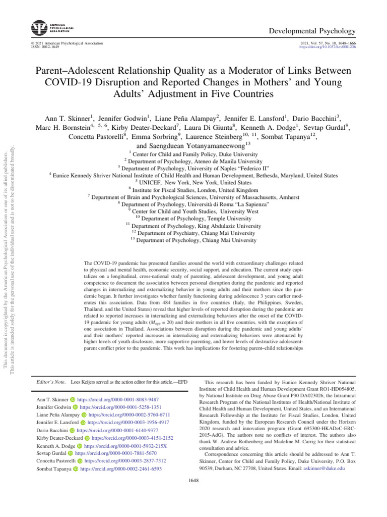 (COVID) (Impact) (Family) (YA) Parent-Adolescent Relationship Quality ...