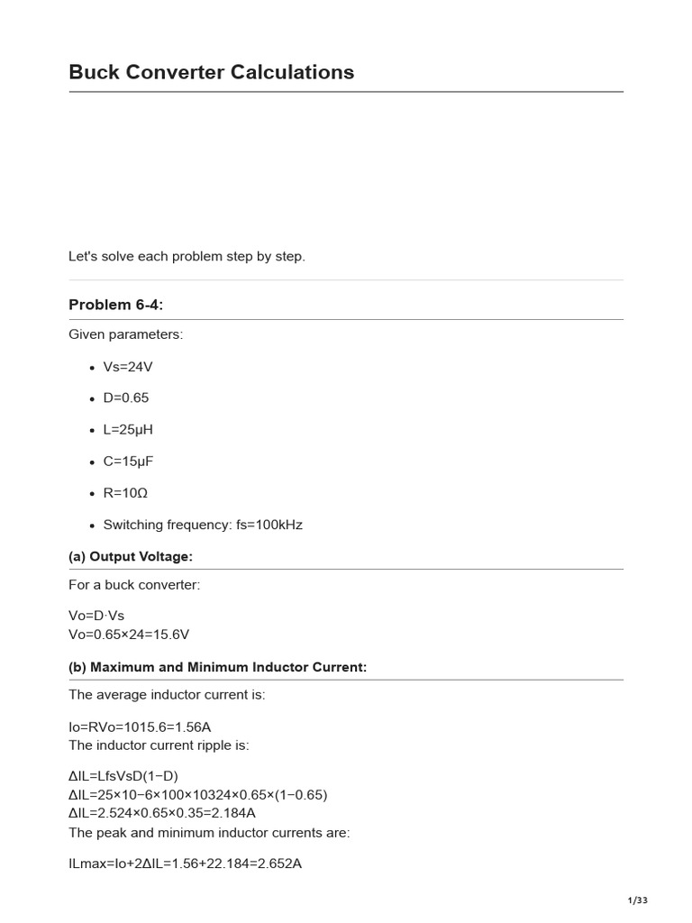Buck Converter Design Calculations | PDF | Inductor | Electronic ...