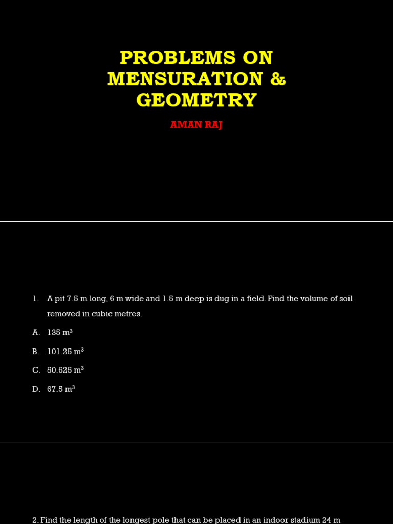 Problems On Mensuration & Geometry | PDF | Area | Length