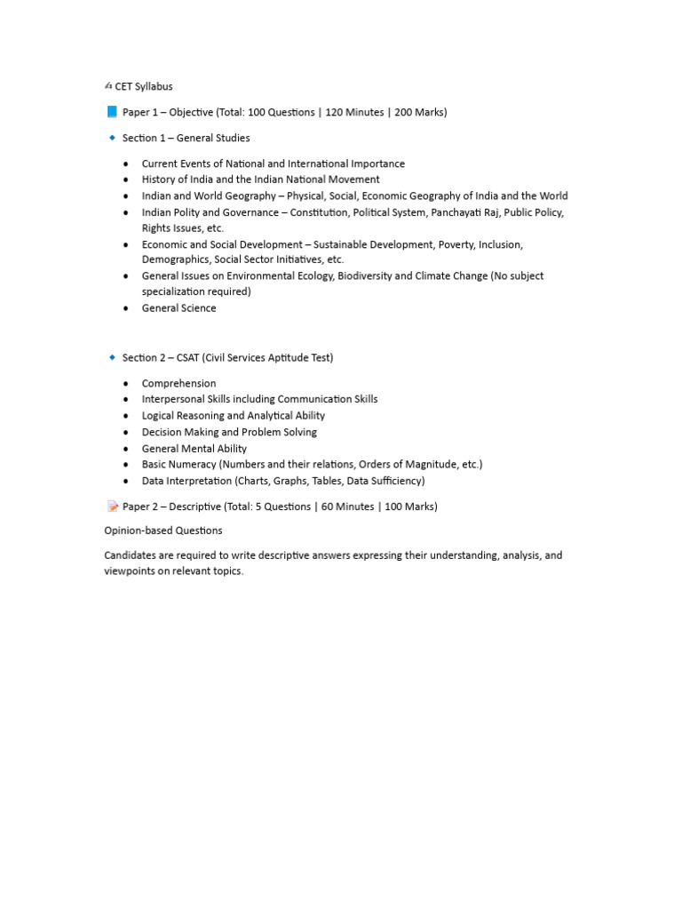 CET Exam Syllabus Overview | PDF