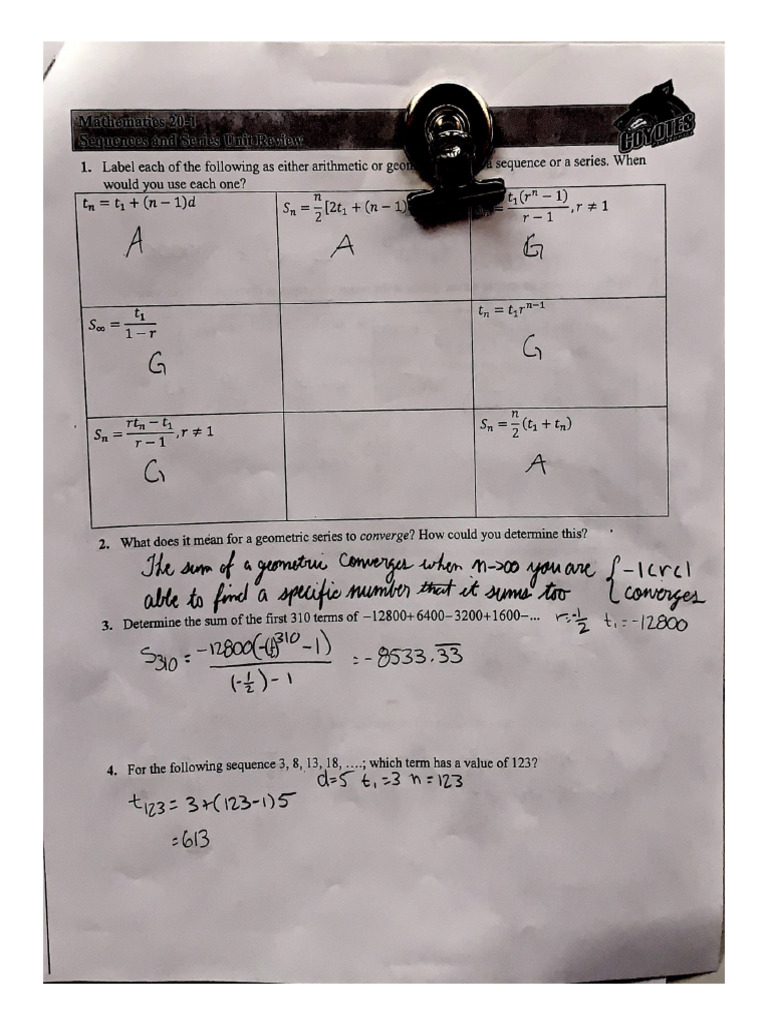 Sequences and Series Unit Review | PDF