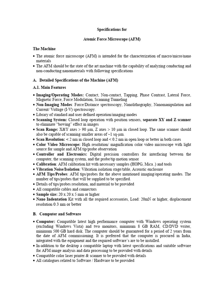 AFM Specifications and Vendor Requirements | PDF | Atomic Force ...