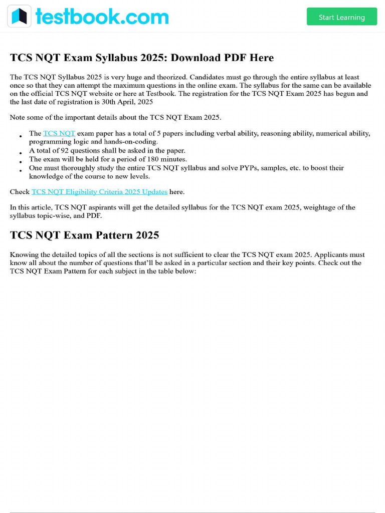 TCS NQT Exam Syllabus 2025 - Download PDF Here | PDF