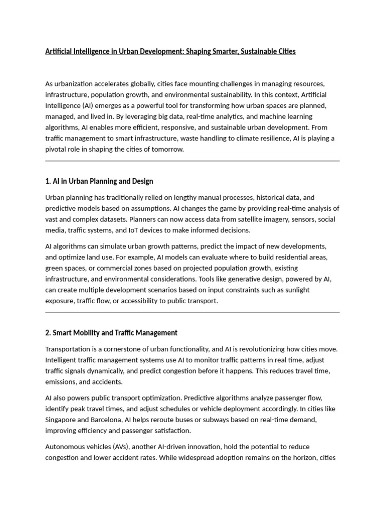AI Transforming Sustainable Urban Development | PDF | Artificial ...