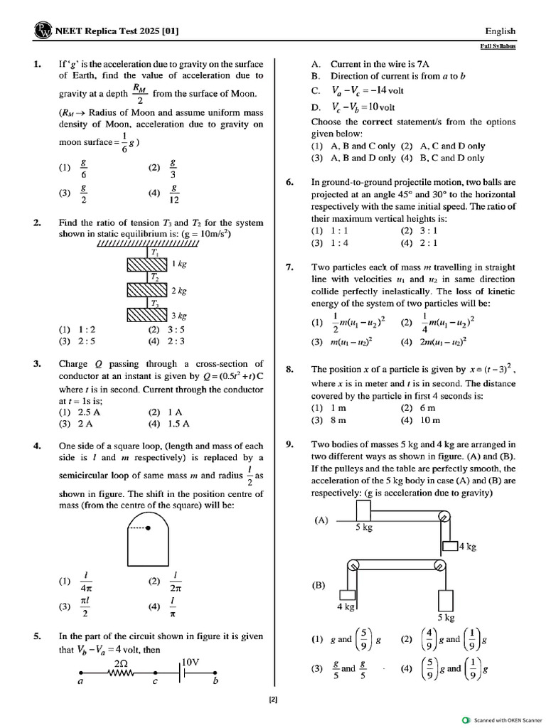 NEET Replica Test 01 _ Test Paper __ Ummeed NEET 2025_2 | PDF