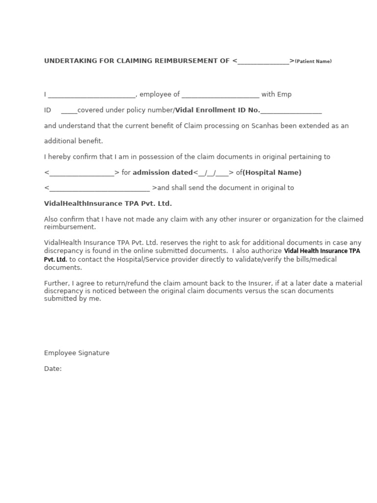 E-Claim Submission Undertaking | PDF