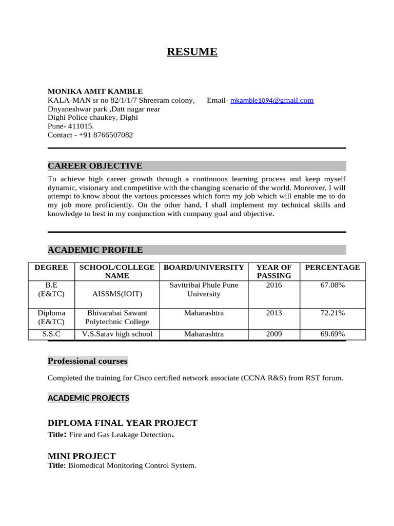 Monika Kamble Resume 3 May 2025 | PDF | Cognitive Science | Cognition