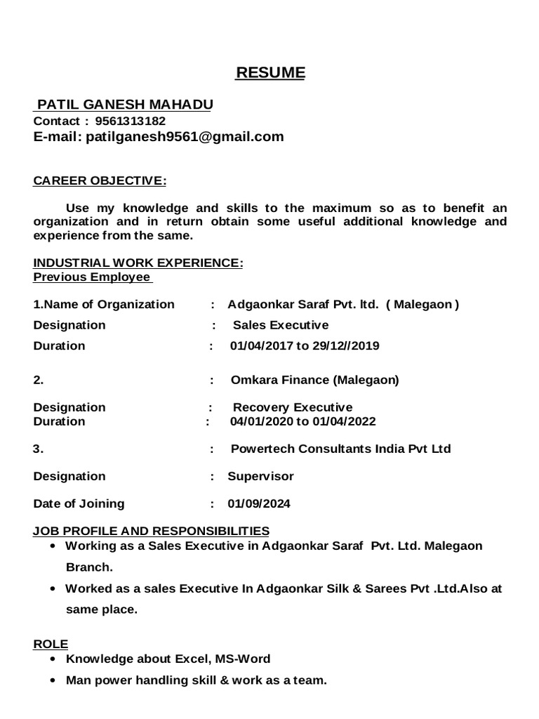 Patil. Ganesh Resume | PDF