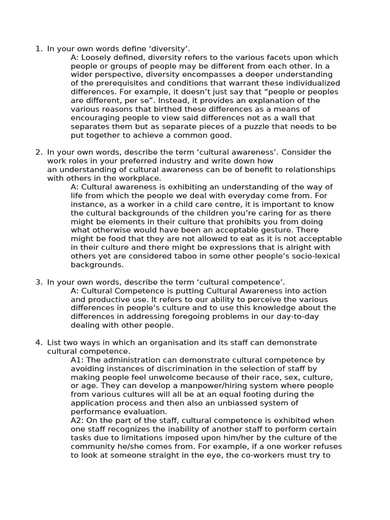 Working With Diverse People Assessment | PDF | Social Exclusion ...