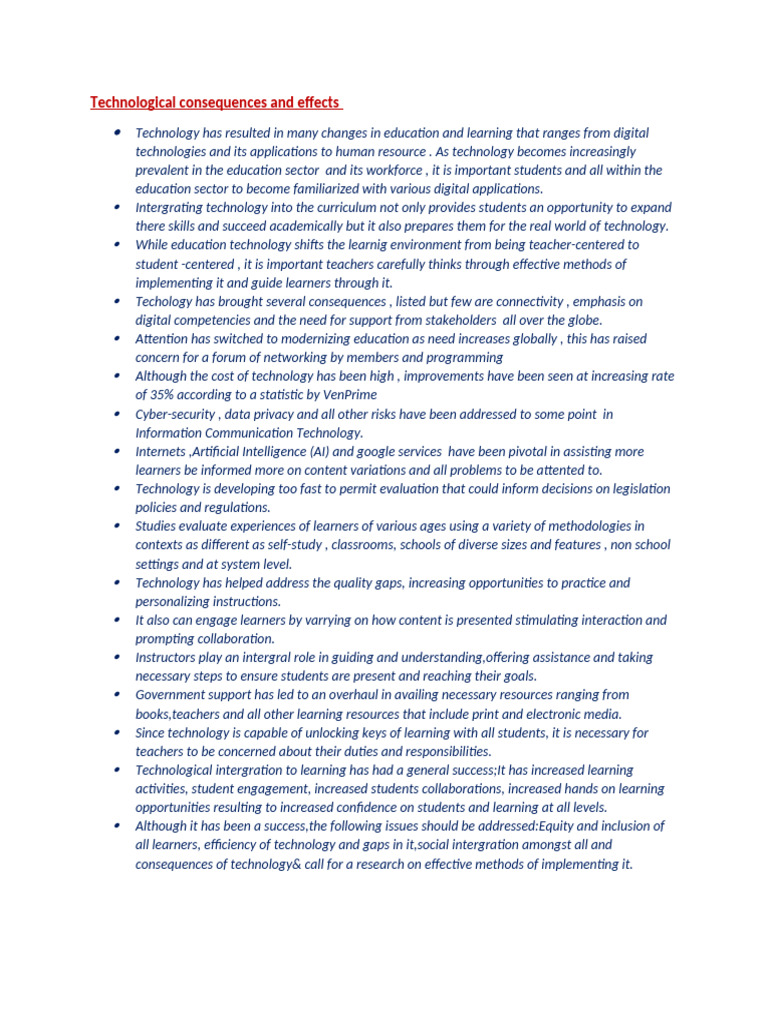 Consequences and Effects of Technology | PDF | Learning | Education Theory