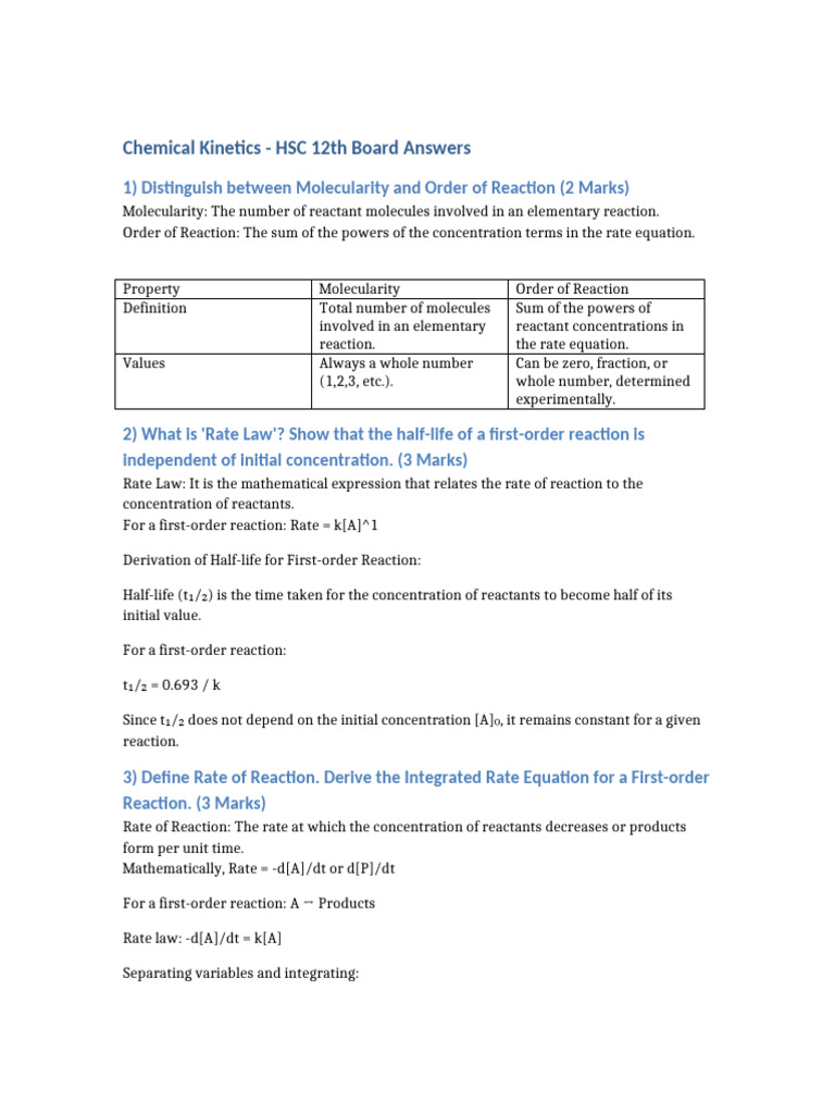Chemical Kinetics HSC Answers | PDF