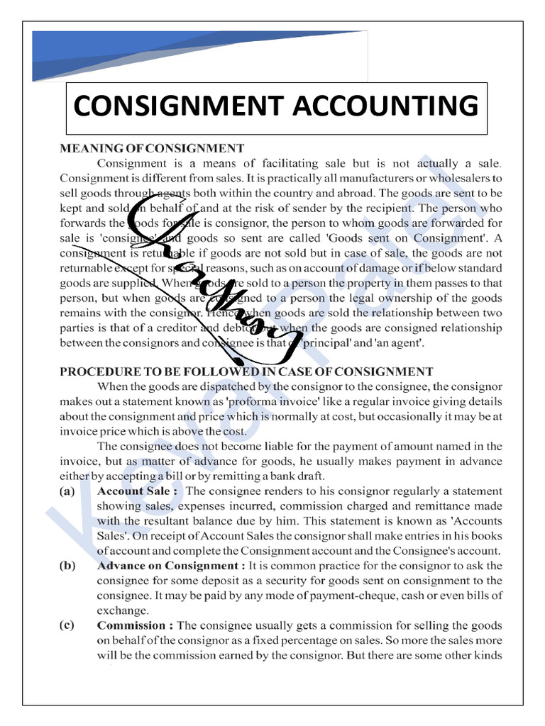 Consignment Accounting Theory | PDF