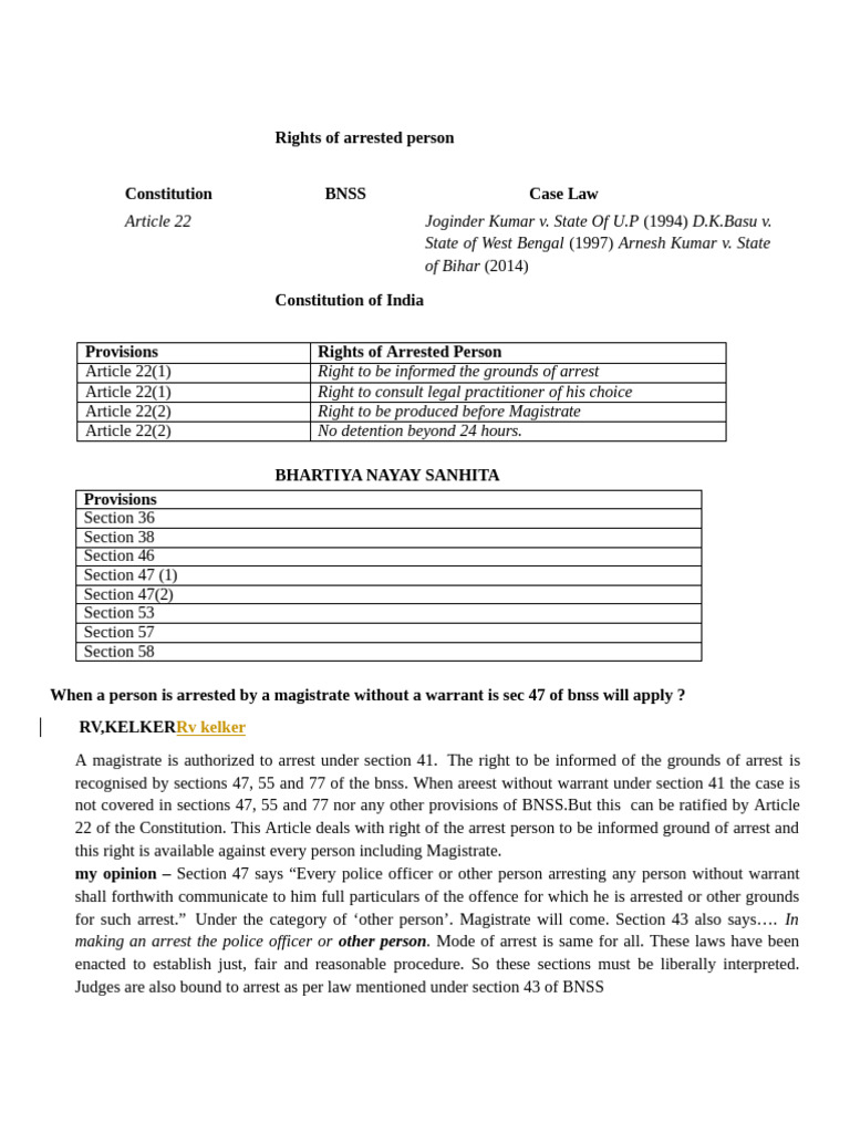 Critical Analysis of Concept Bnss | PDF | Arrest | Bail