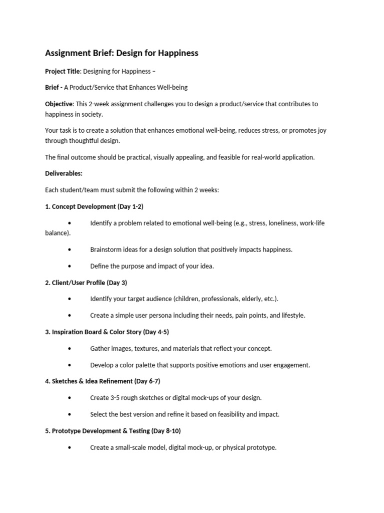 Assignment Brief - Design For Happiness | PDF | Prototype | Happiness