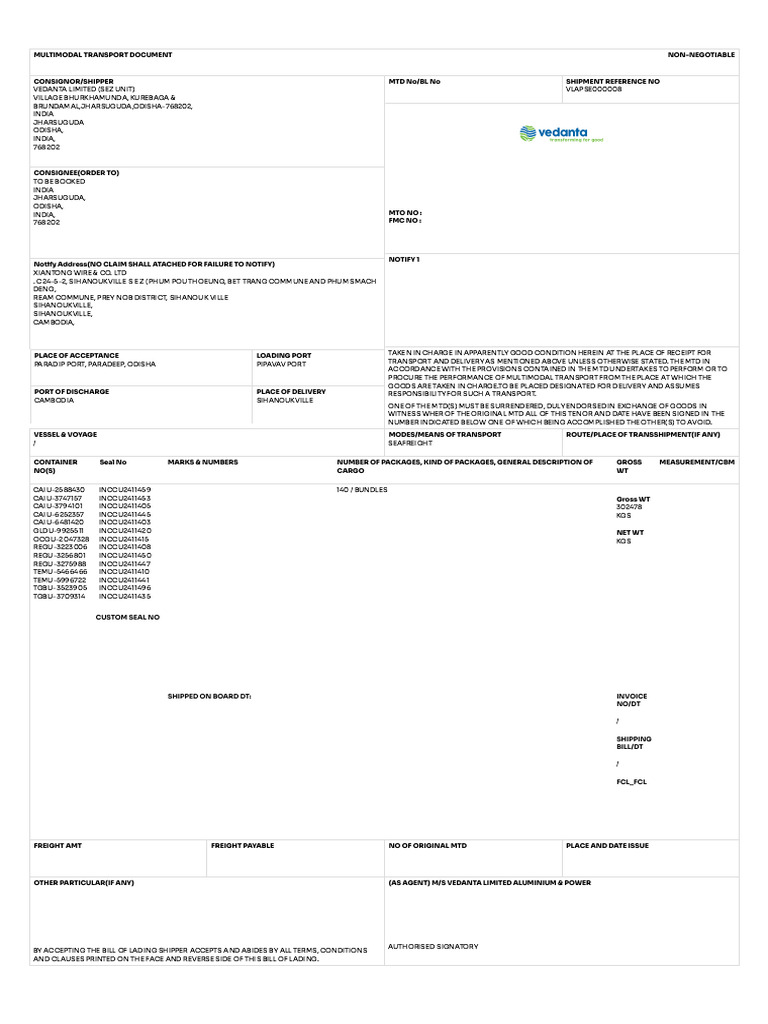 RCL-296.918 MT - 20250130113001 | PDF | Cargo | Bill Of Lading