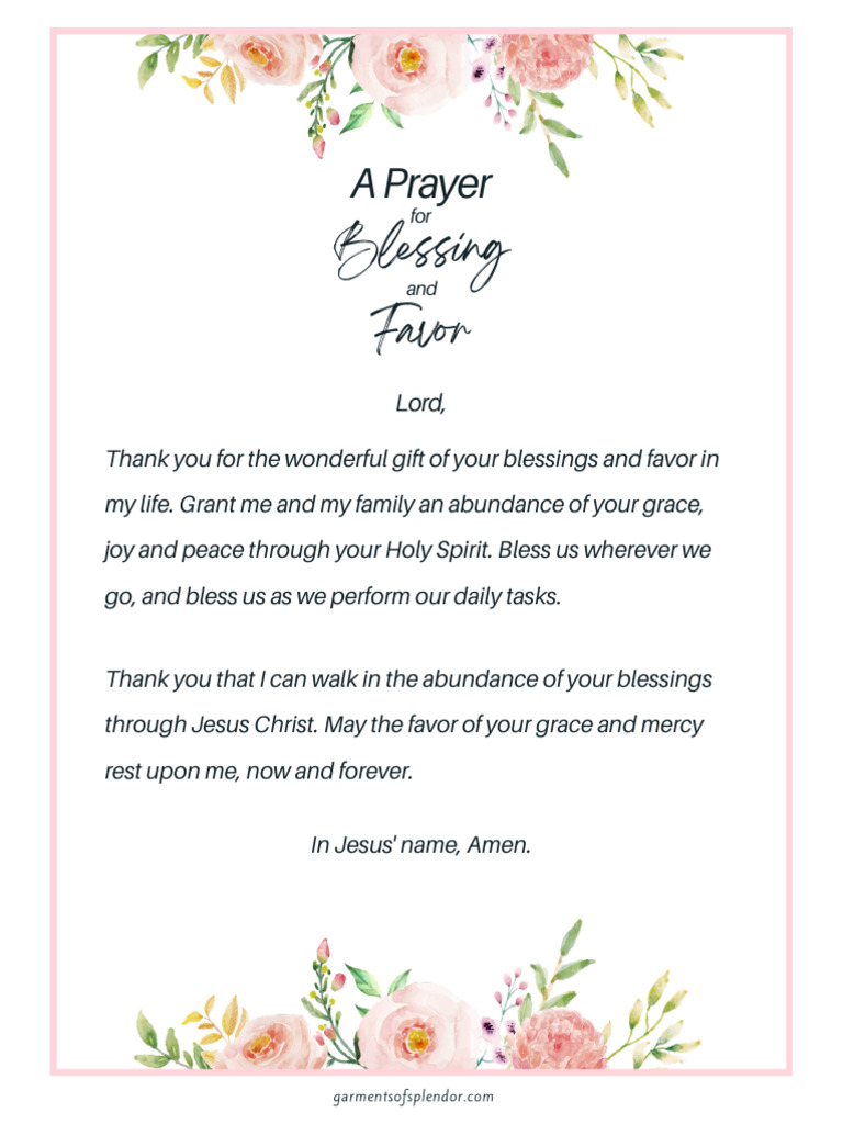 A Prayer For Blessing and Favor Printable | PDF