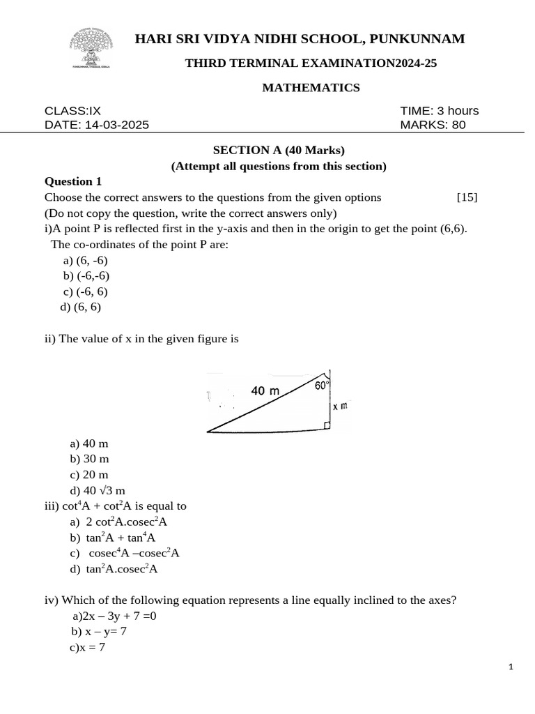 Final Updated Third Terminal Examination Maths Ix Pdf Triangle