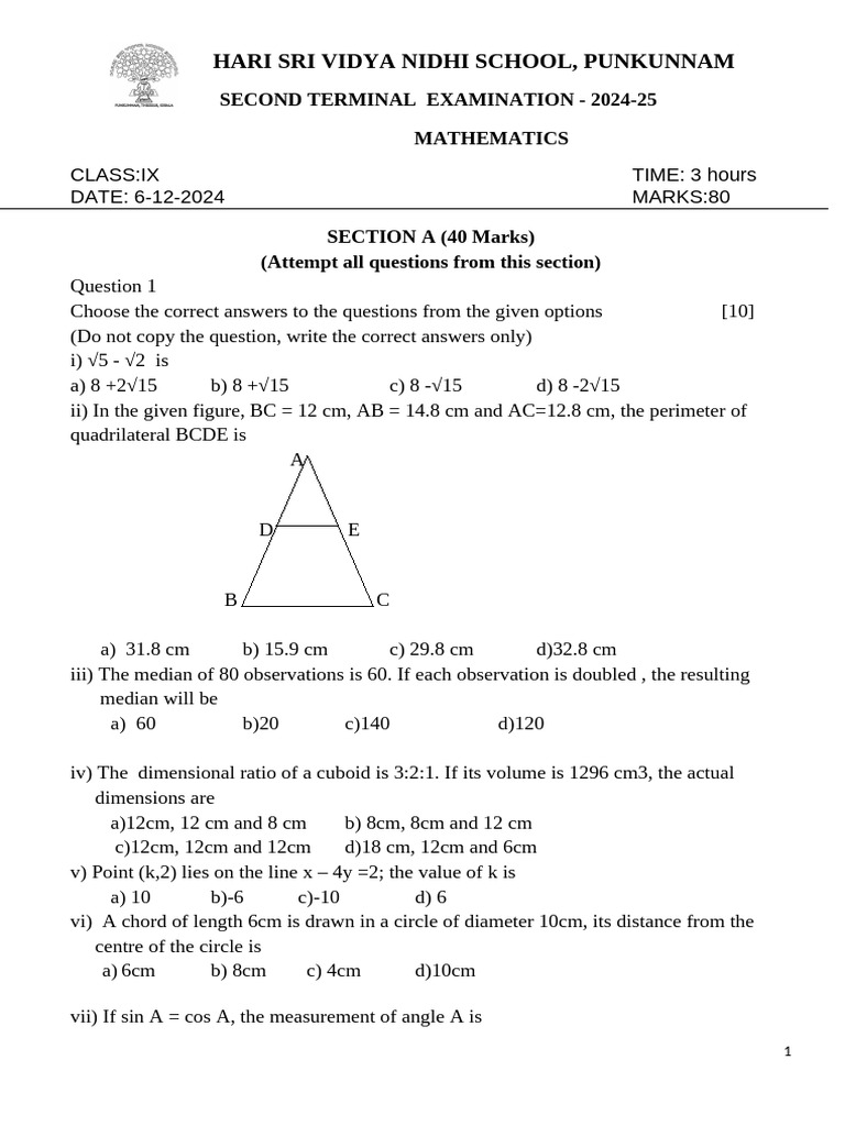 Class IX Second Terminal Exam 2024-25 | PDF | Circle | Euclidean Geometry