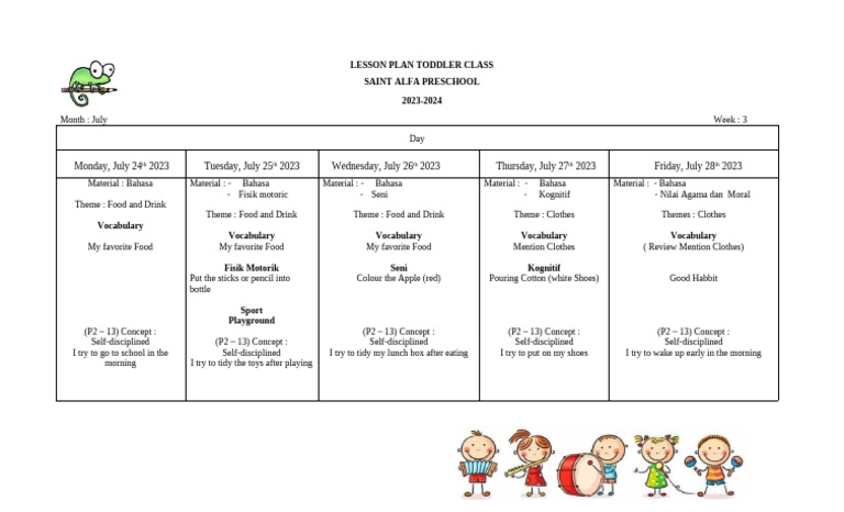 Lesson Plan Toddler Week 3 SMT July 1 2023 | PDF