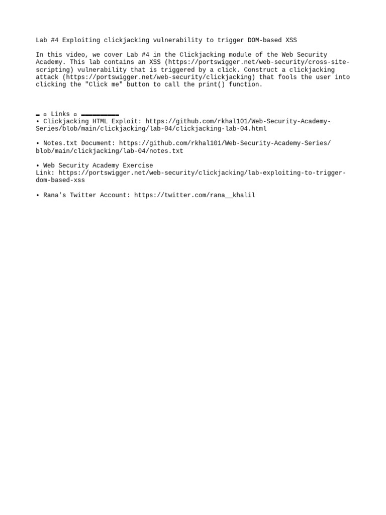 05 Lab 4 Exploiting Clickjacking Vulnerability To Trigger Dom Based Pdf