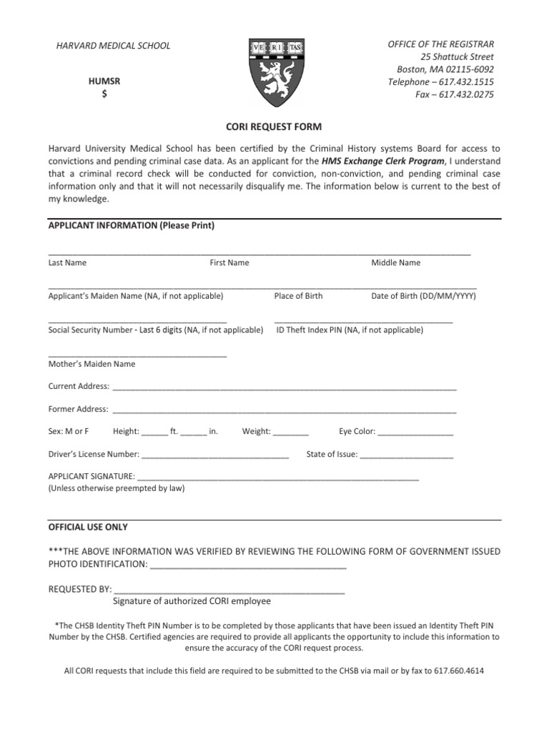 Visiting Student Cori Form | PDF | Criminal Record | Identity Document