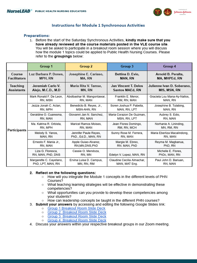Module 1 Synchronous Activities Guide | PDF