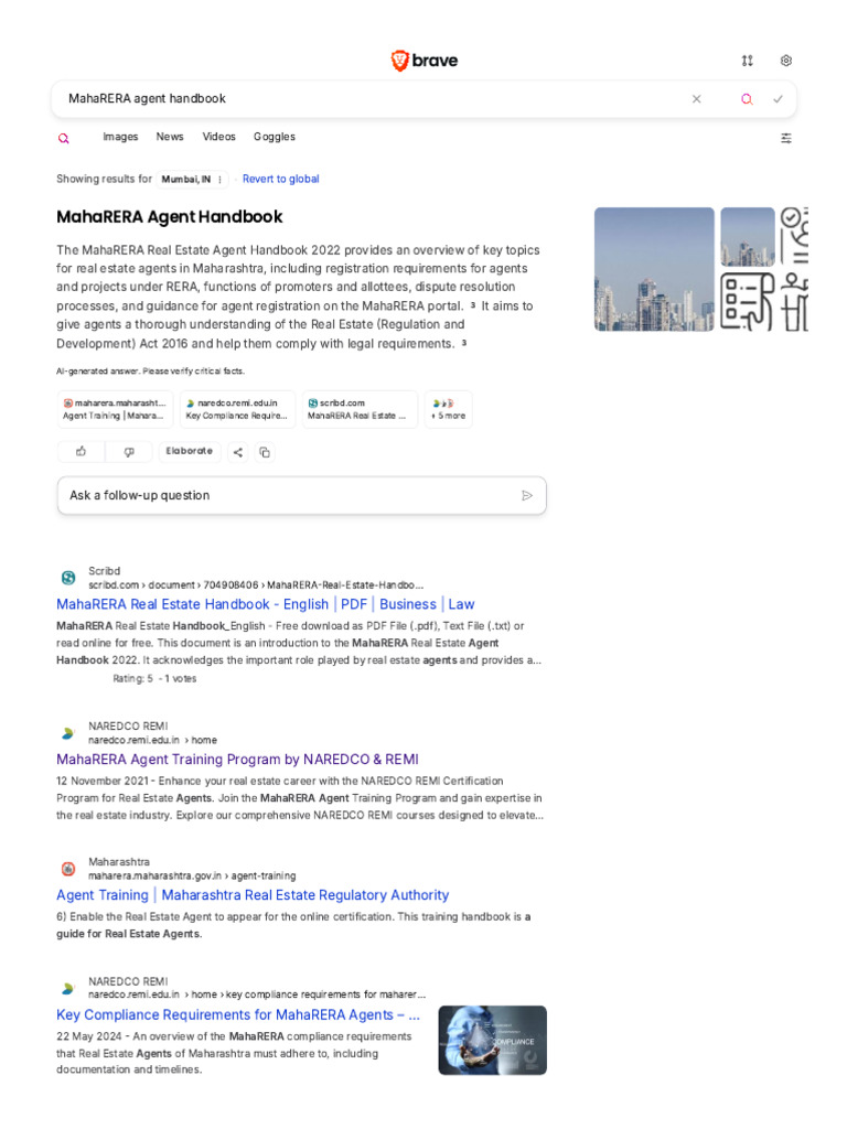 MahaRERA Agent Handbook - Brave Search | PDF