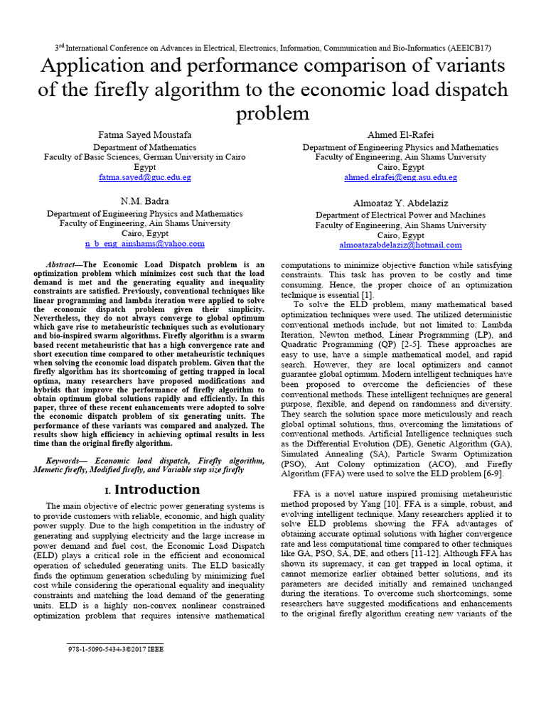 Application and Performance Comparison of Variants of The Firefly Algorithm To The Economic Load ...