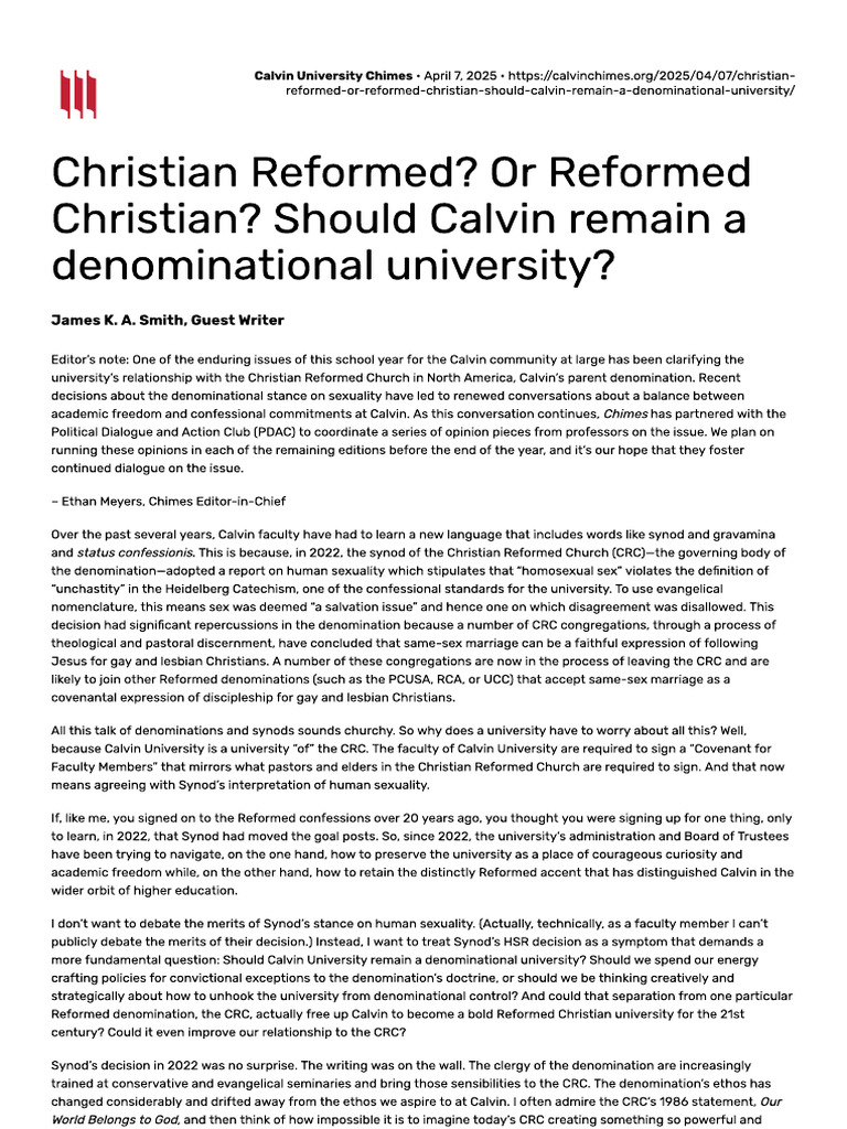 Christian Reformed - or Reformed Christian - Should Calvin Remain A ...