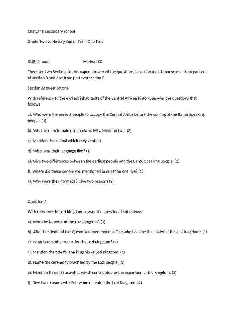 Hisyory Grade 12 Test Term 1 | PDF | Bantu | Southern Africa
