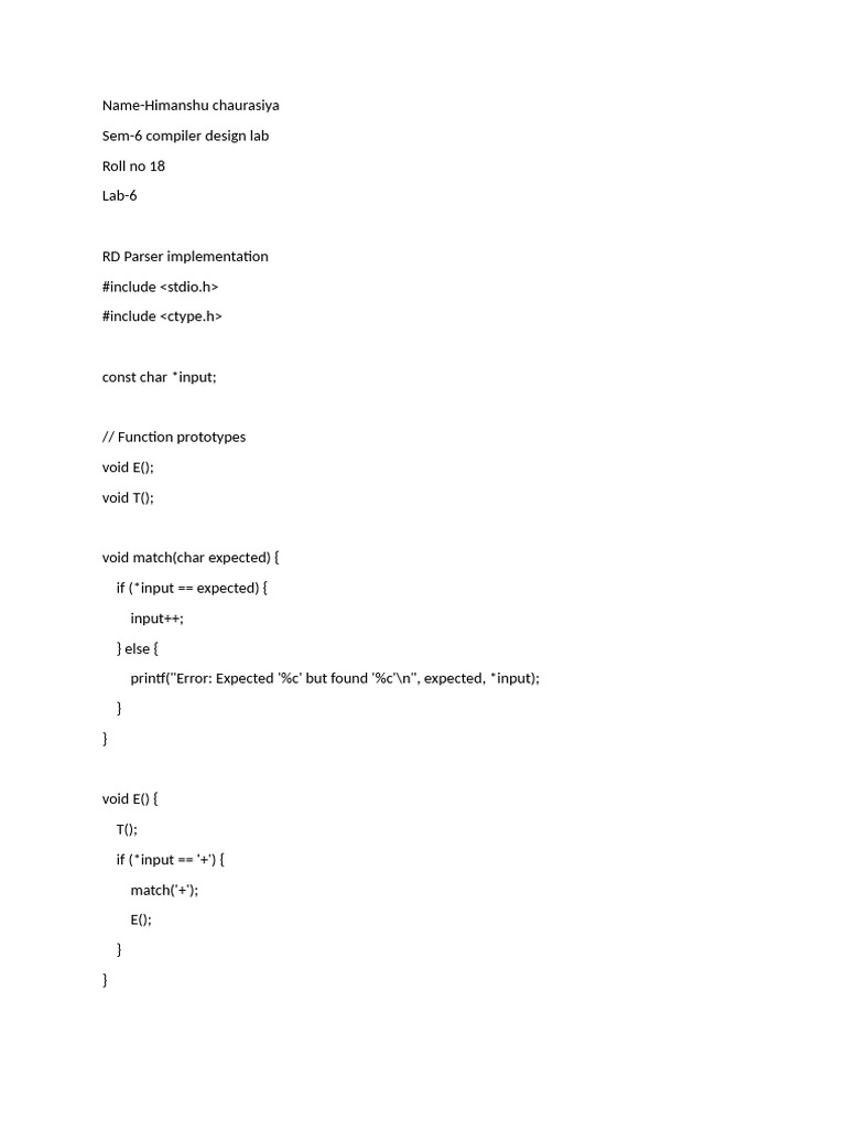 Lab-6 Compiler Design | PDF