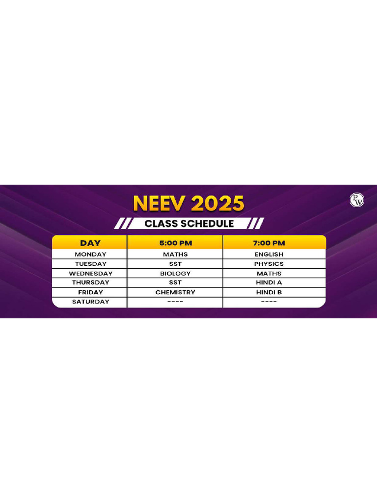 Class Schedule - PDF Only - Neev 2025 | PDF