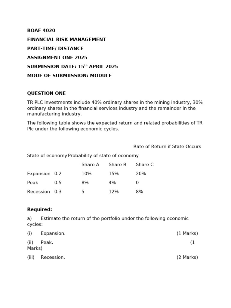 Boaf 4020 Assignment One 2025 | PDF | Exports | Financial Risk
