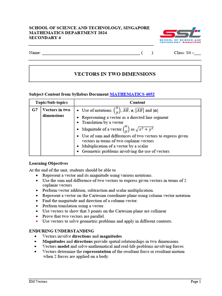 2024 S4 EM Vectors Notes (With Annotations) | PDF | Euclidean Vector ...