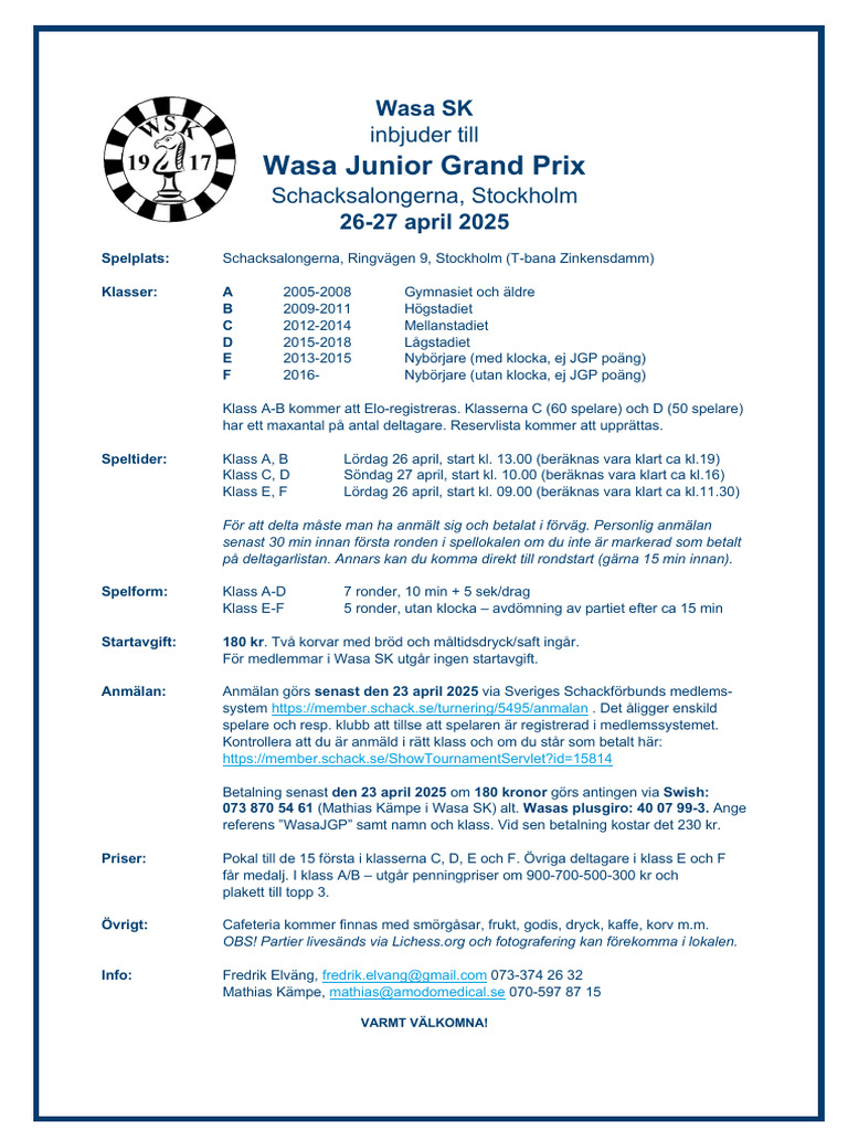 Inbjudan Wasa - GP 2025 | PDF