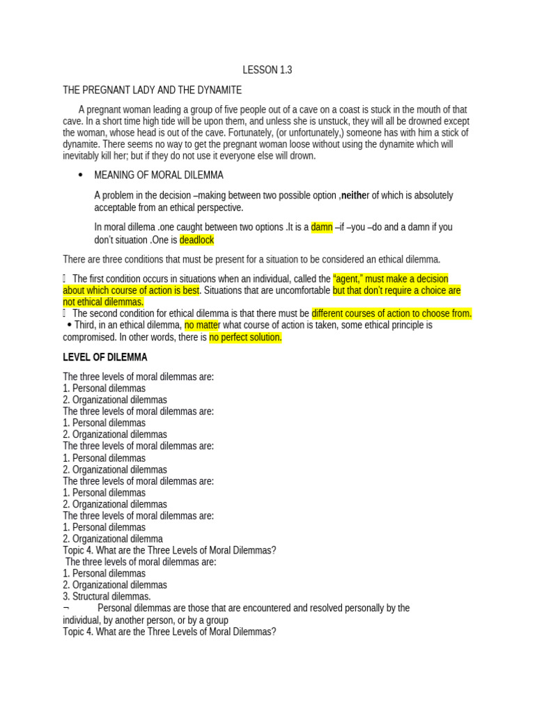 Ethics Lesson 1.3 Meaning of Moral Dilemma | PDF | Health Care | Employment