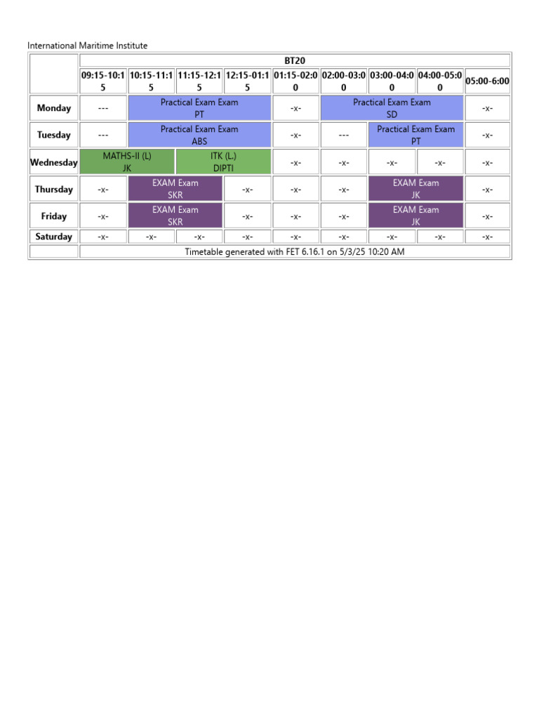 Class Time Table 5 May To 11 May 2025 | PDF