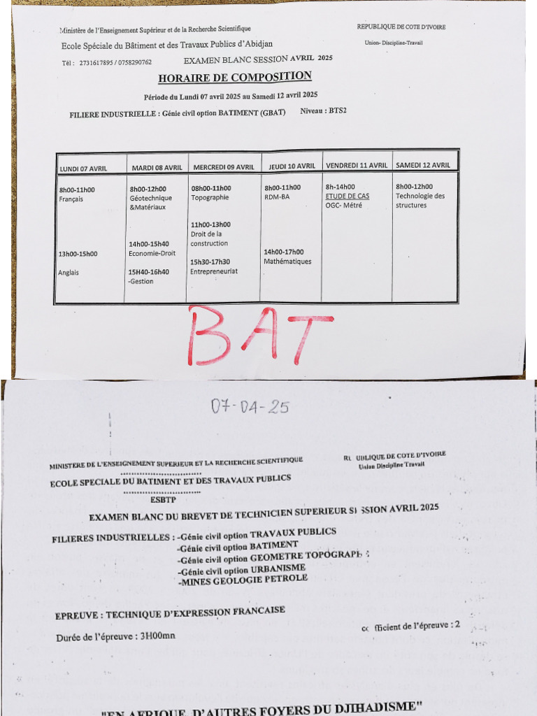 Bts Blanc 2025 Esbtp Tout Sujet | PDF