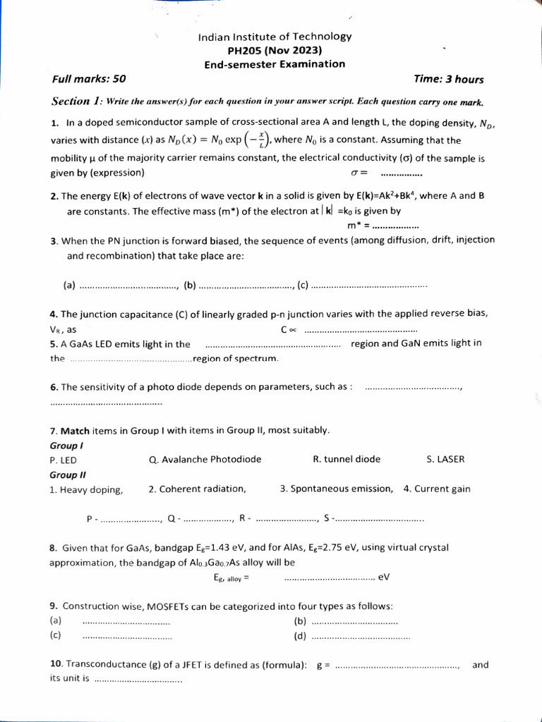 Endsem-4 Endsem-5 Merged | PDF | P–N Junction | Doping (Semiconductor)