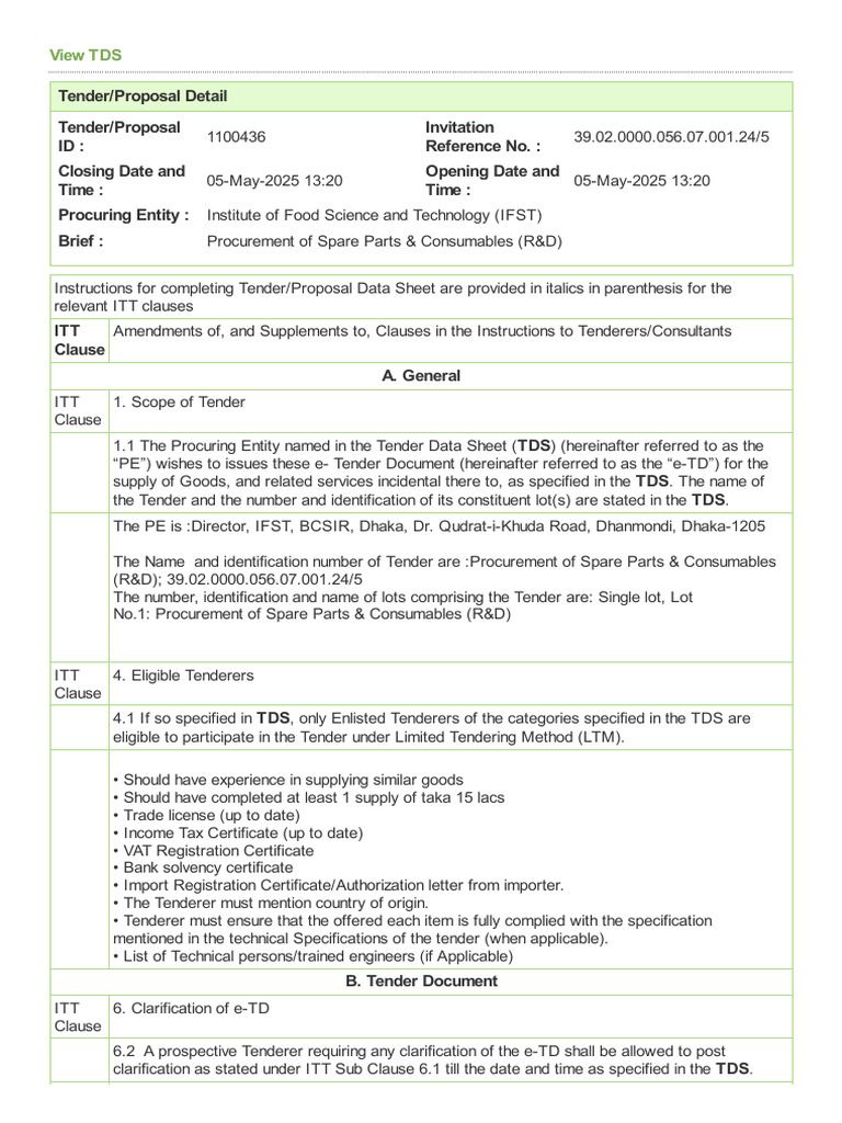 Section2 - Tender Data Sheet (TDS) | PDF | Taxes | Economies